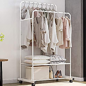MOAMUN Clothes Rack on Wheels Heavy Duty Rolling Garment Rack, Clothing Organizer Multifunctional Bedroom Clothing Rack(White)