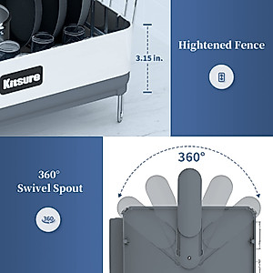 Kitsure Dish Rack, 2-Tier Dish Drying Rack with Large Capacity, Multifunctional Dish Drying Rack with Drainboard, Rustproof & Durable Dish Rack