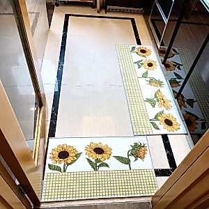 HJJKKH Sunflower Kitchen Rugs Set of 2pcs Anti Fatigue Mat,Waterproof Non Slip Sunflower Kitchen Mats Set for Kitchen Floor,Spring Summer Decorative Rugs for Home Kitchen (17x29.5+17x47.3 inche)