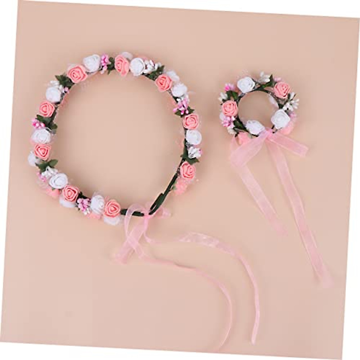Abaodam 2pcs Floral Headband Hair Jewelry for Wedding Bridal Tiara Corsage Bracelet Corsage Wristlet Floral Headdress Wreath Hairband Hair Accessories Headgear Wristband Bride The Flowers