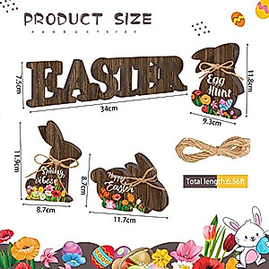 4 Pcs Easter Table Decorations Easter Bunny Signs Wooden Bunny Decor Easter Word Sign Rustic Farmhouse Rabbit Tiered Tray Decor Spring Sign for Home Party Decoration (Flower Bunny Style)