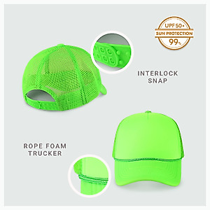 Classic Foam Trucker Hat Summer Mesh Cap Solid Two Toned Blank Foamhead hat for Mens Womens Adjustable Strap Light Weight (Neon Lime)