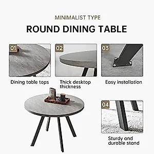 Zerifevni Round Dining Table Set, Mid Century Modern Round Dining Table 35 INCH, Leisure Coffee Table, Saving Space (X-Brown)