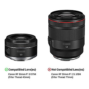 Lens Hood for Canon RF 50mm F1.8 STM on EOS R6 R5 RP R Camera, Reversible Lens Shade Replace Canon ES-65B Lens Hood, Compatible with 43mm Filters and 43mm Lens Cap