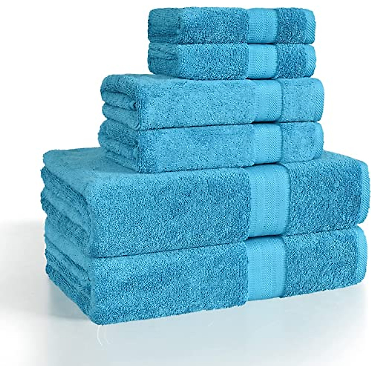 DJ Doris Bath Towels Set 6 Pack,2 Bath Towel,2 Hand Towel and 2 Washcloth,650 GSM,100% Cotton,Quick Dry,Ultra Soft and Highly Absorbent Luxury Hotel Quality for Bathroom (Blue)