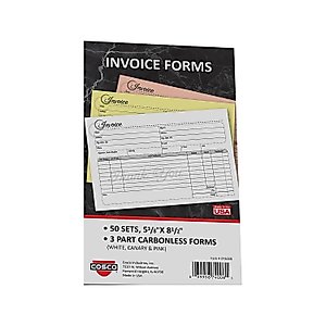 Cosco® Service Invoice Form Book with Slip, Artistic, 5 3/8" x 8 1/2", 3-Part, 50 sets (074008)