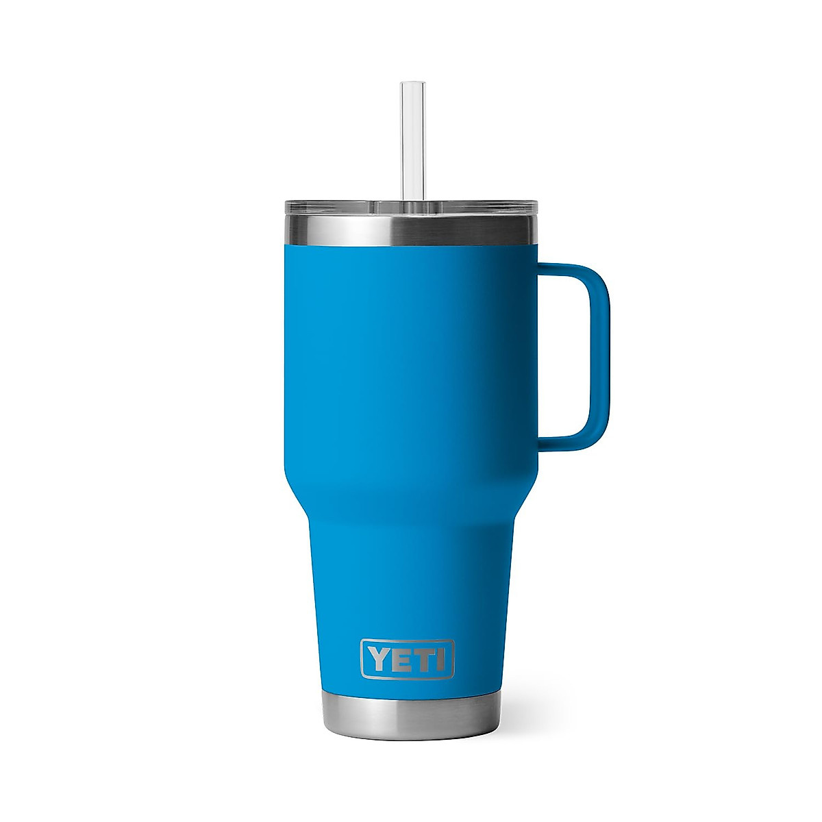 YETI Rambler 35 oz Tumbler with Handle and Straw Lid, Travel Mug Water Tumbler, Vacuum Insulated Cup with Handle, Stainless Steel, Big Wave Blue
