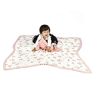 Monfish Muslin Baby Toddler Blanket- Large, Ultra-Soft Pink Rose Blanket for Girls- Baby Everything Blanket-Two Layer Stroller Blanket (Pink Rose)