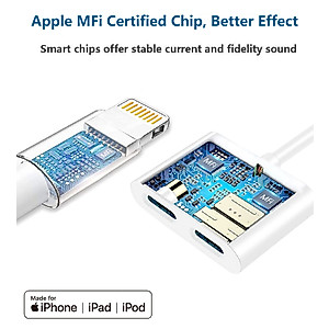 Apple MFi Certified 2 in 1 Dual Lightning Aux Charge Adapter, iPhone Headphones Splitter for iPhone 13 12 11 XS XR X 8 7 6 Support Audio+Charge+Call+Music Volume Control - 2 Pack