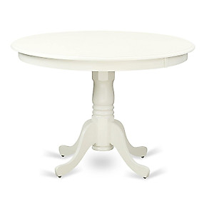 East West Furniture HLVE5-LWH-15 5 Piece Dining Set Includes a Round Dining Room Table with Pedestal and 4 Baby Blue Linen Fabric Upholstered Chairs, 42x42 Inch, Linen White