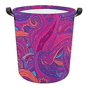 Floral Paisley Indian Foldable Laundry Basket Waterproof Hamper Storage Bin Bag with Handle 16.5"x 16.5"x 17"
