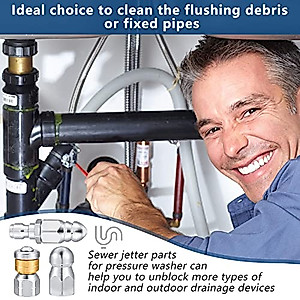 3 Pieces Sewer Jetter Nozzle Rotating Button Nose Sewer Jetting Nozzle Stainless Steel Fixed Sewer Nozzle with Different Models for 1/4 Inch Pressure Washer Quick Connector Pressure up to 5000 PSI