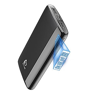 Portable Charger, 12000mAh Dual USB Power Bank with LED Display, Fast Charging Slim External Battery Pack Compatible with iPhone, Samsung Galaxy, Pixel, iPad and More - Black