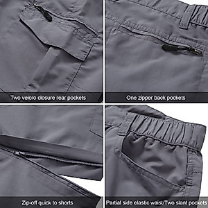Mens Hiking Pants Quick Dry Lightweight Fishing Pants Convertible Zip Off Cargo Work Pants Trousers #6055,Grey,36