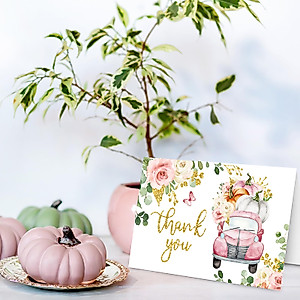 Whaline 36 Pack Fall Gold Foil Thank You Cards Pink Floral Pumpkin Greeting Cards Autumn Blank Note Cards with Stickers Envelopes for Thanksgiving Wedding Bridal Shower