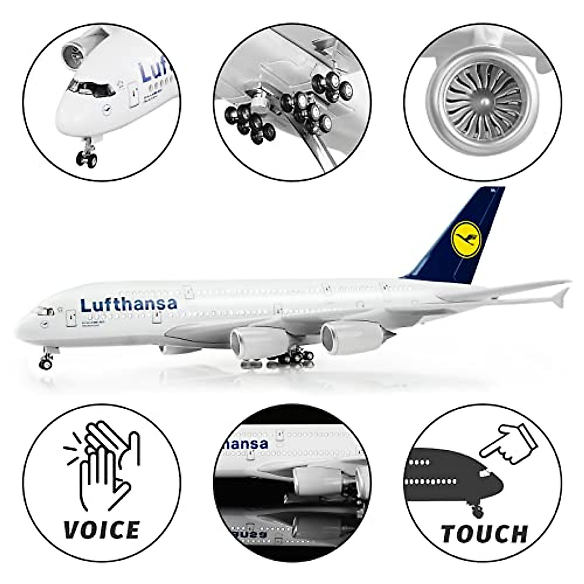 Lose Fun Park 1:160 Scale Large Model Airplane Lufthansa 380 Plane Models Diecast Airplanes with LED Light for Collection or Gift