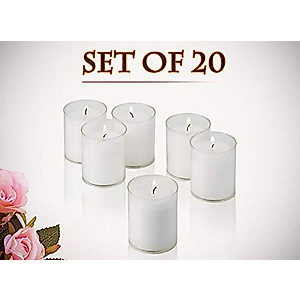 20 Pc 24 Hour Burn White Votive Candles Unscented in Clear Plastic Cups | Long Lasting Plain Votive Candles Bulk