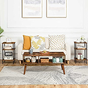 HOOBRO End Table, Set of 2, 3-Layer Tall Side Table, Nightstand for Small Space, Besides Table in Bedroom, Sofa Table for Living Room, Industrial Style, Easy Assembly Rustic Brown BF10BZP201