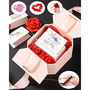JSUPMKJ Money Pull Box for Cash Gift, Money Roll Gift Box with Flower and Ribbon, Money Gift Box Pull for Birthday/Christmas/Valentine's Day (Pink)