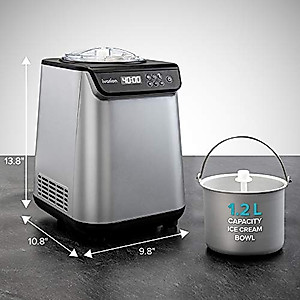 Ivation Automatic Ice Cream Maker Machine, No Pre-freezing Necessary with Built-in Compressor, Stainless Steel Gelato Maker, LCD Screen, Digital Timer, Removable Bowl, Clear Lid