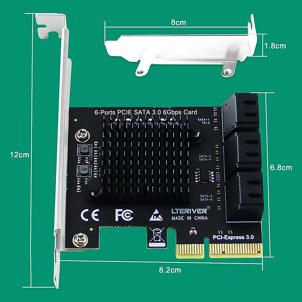 LTERIVER PCI Express X4 to 6-Ports Serial ATA/SATA 3.0 Host Controller Card- Plug and Play on Windows OS, MAC OS and Linux Systems-6X 6Gbps Max SATA 3.0 None Raid Ports-Support AHCI Boot Up (PCE-G2S6)