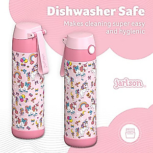 JARLSON® kids water bottle - MALI - insulated stainless steel water bottle with chug lid - thermos - girls/boys (Unicorn 'Mosaic', 18 oz)