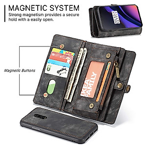 Simicoo OnePlus 7 Pro Leather Wallet Zipper Purse Detachable Card Slots Holder Flip Case Magnetic Wrist Strap Handle Shockproof Cover Pocket Wallet Handbag for OnePlus 7 Pro 1+7 Pro (Black)