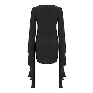 FRETRG Halloween Dresses for Women Autumn V-Neck Solid Sexy Slim Batwing Sleeve Bandage Black Mini Tunics Dress (Black, M)