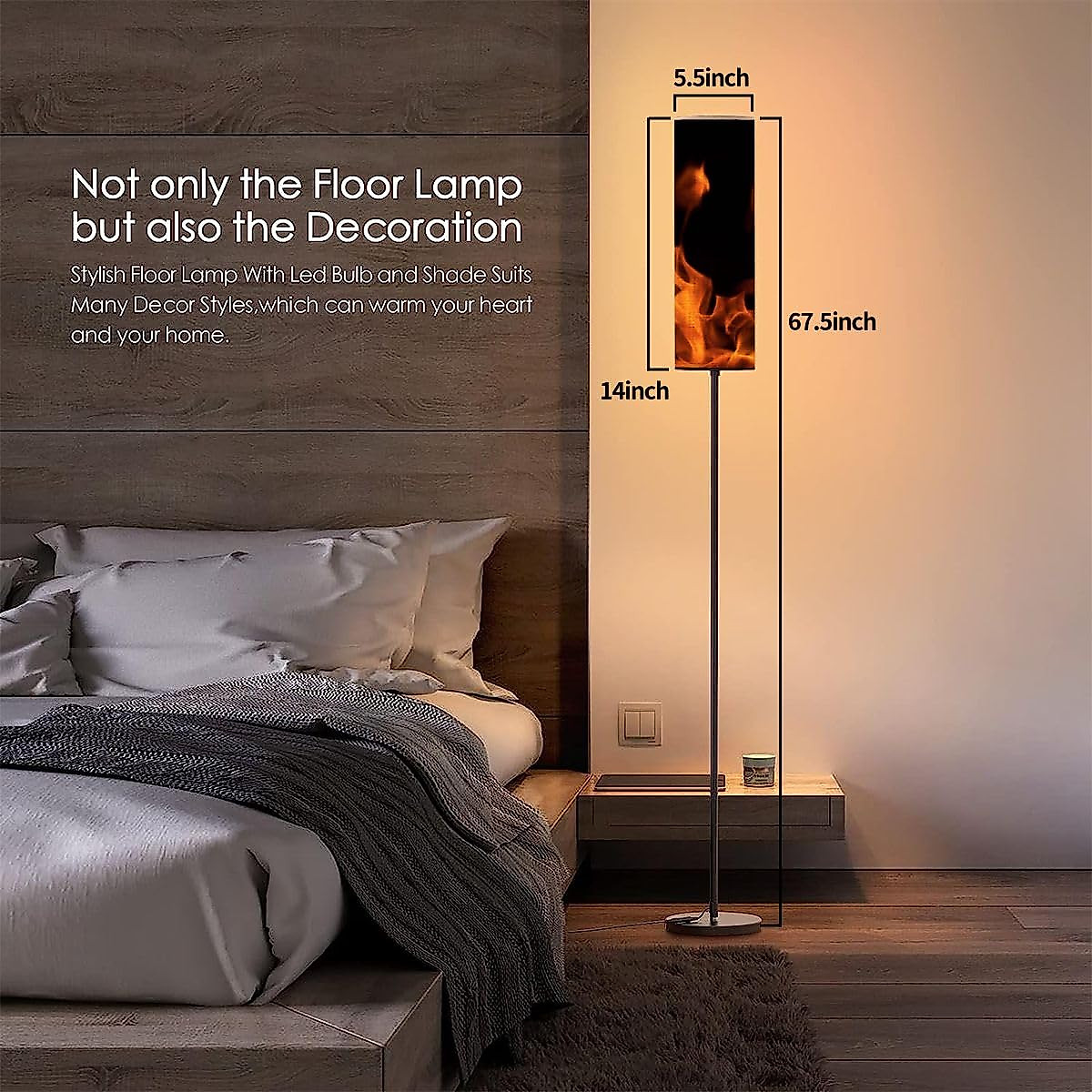 RZNTJHUINA Modern Standing Lamps 3D Pattern Burning Black Minimalist Floor Lamp Metal Pole Lamp with Linen Lampshade for Bedroom Living Room Office Nursery Reading Foot Switch