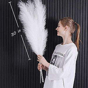 HRONG White Pampas Grass Decor Tall Fluffy-40〞Faux Grass Decor- 63 Branch 3 Pcs 220g Pampas for Room Kitchen Farm Wedding Christmas Decor