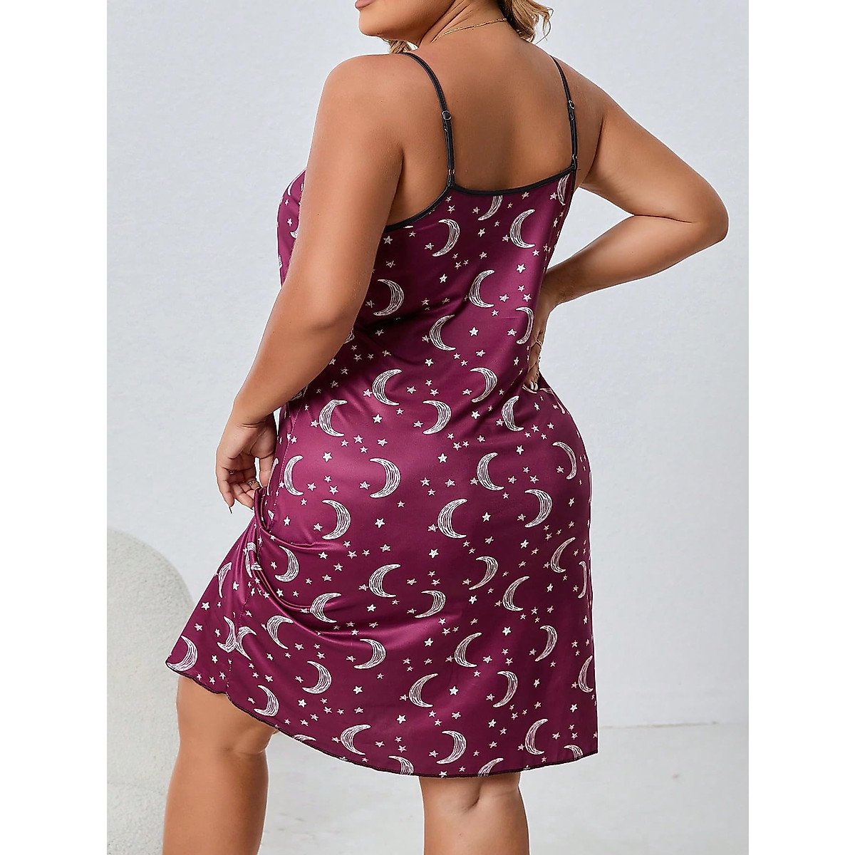 SHENHE Women's Plus Size Star Moon Print Sleepwear Sleeveless Cami Nightgown Pajama Dress Moon Star Purple 3XL