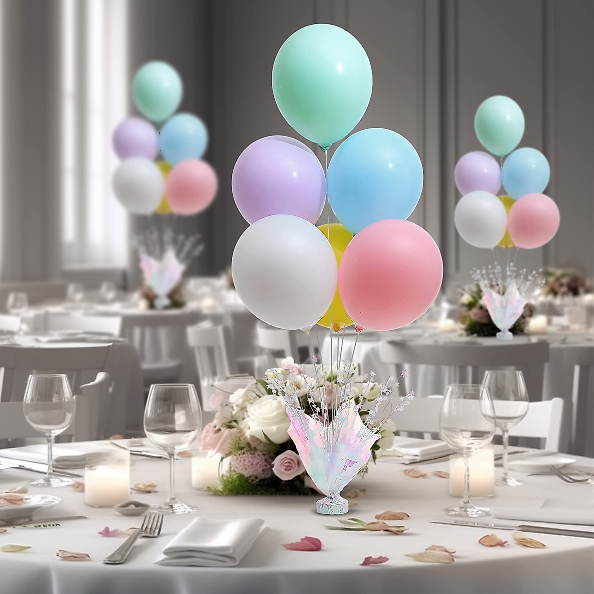 2 Sets Pastel Balloons Centerpiece for Table, Rainbow Balloon Stand Kit for Birthday Party Wedding Baby Shower Prom Tabletop Decorations