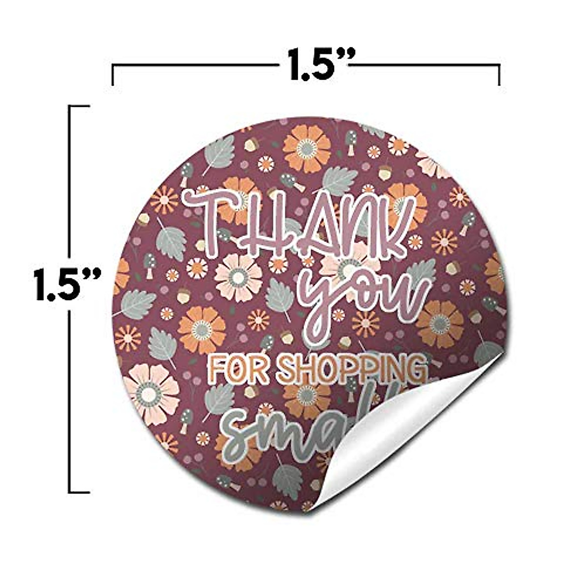 Fall Colors & Flowers Themed Thank You Customer Appreciation Sticker Labels for Small Businesses, 60 1.5" Circle Stickers by AmandaCreation, for Envelopes, Postcards, Direct Mail!