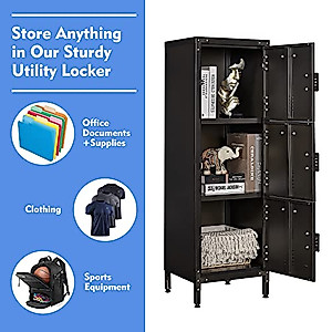 Yizosh Metal Locker with 3 Lockable Doors, Industrial Steel Storage Lockers for Employees - 47.3" Locker Storage Cabinets for School, Gym, Home, Office, Garage