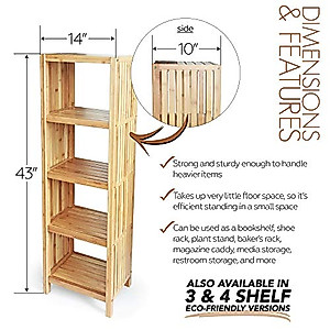 ToiletTree Products Bamboo Hamper with Dual Compartments and Deluxe Bamboo Freestanding Bathroom Organizing Shelf, 5-Tier Shelf Bundle