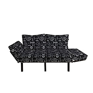 Ambesonne Cactus Futon Couch, Various Outline Style Prickle Plants on Chalkboard Look Background, Daybed with Metal Frame Upholstered Sofa for Living Dorm, Loveseat, Charcoal Grey White