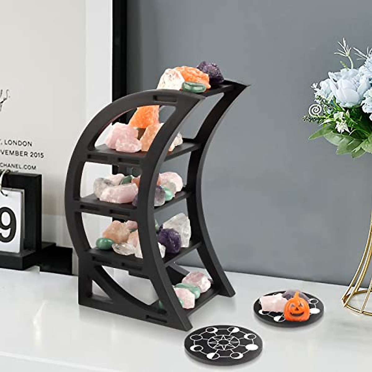 Kiusatig Crystal Shelf Display Crescent Moon Shelf Goth Decor Moon Shelf Boho Shelf Black Shelves for Goth Room Decor for Room,Table,Moon Decor ,Boho Decor