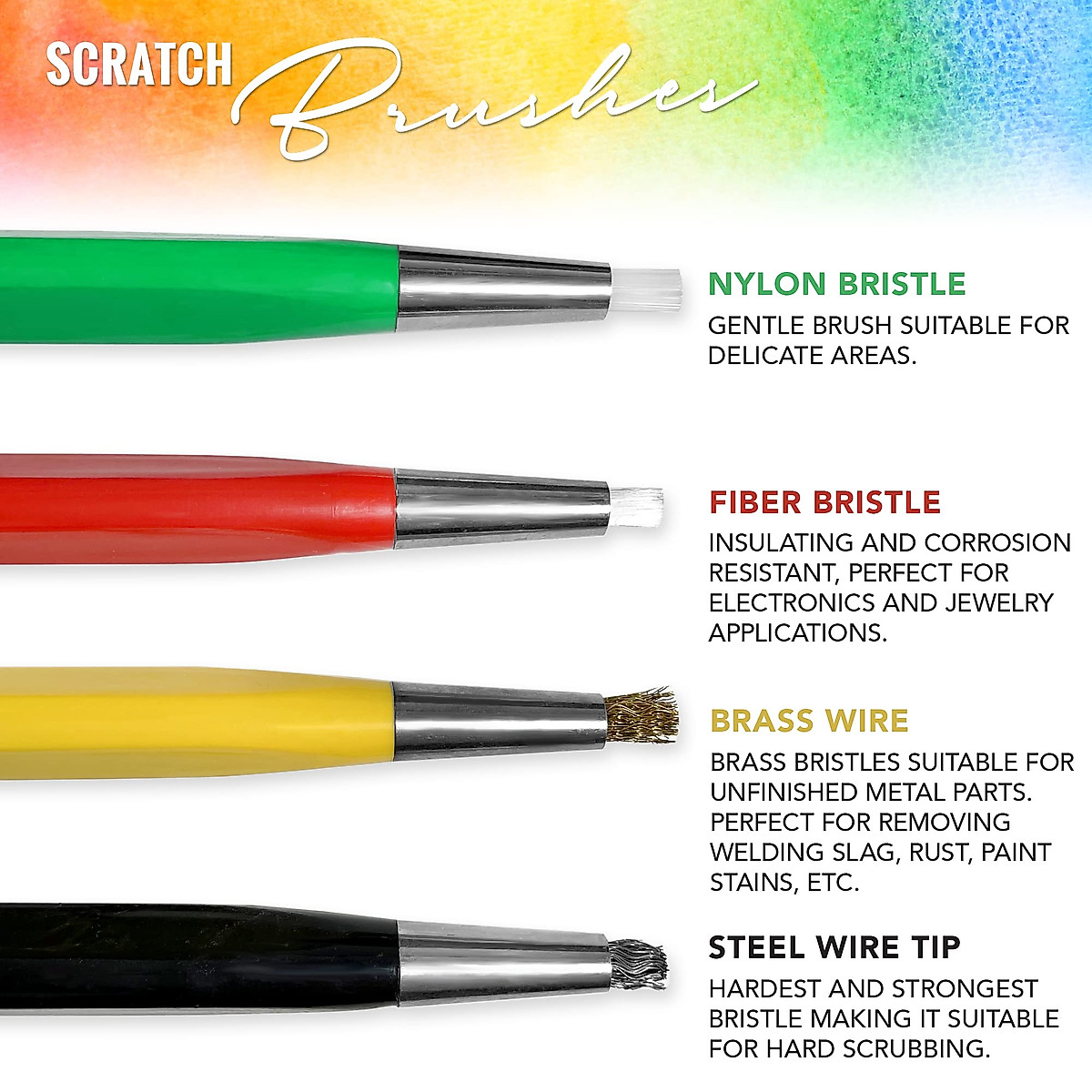 Fiberglass Pen Scratch Brush Set - Jewelry Cleaning Brush with Steel, Brass, Nylon, Fiberglass Tips for Corrosion Remover and Rust, Jewelry, Electrical Circuit Boards and Auto Body Work