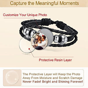 Custom4U Personalized Photo Bracelets PU Braided Leather Charm Photo Bracelets Women Men Christmas Gifts