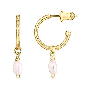PAVOI 14K Yellow Gold Plated 925 Sterling Silver Post Huggie With Dangle | Small Hoop Earrings With Posts For Women | Trendy Hoop Earrings |Baroque Pearl Huggie Earrings