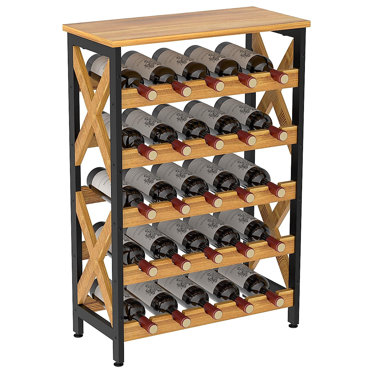 25 Bottle Wine Rack Freestanding Floor Rustic Wine Holder Stand 5 Tier Wobble-Free Tall Wine Racks Wine Large Display Storage Shelf for Cellar Kitchen 21.6''L x 10.6''W x 31.8''H