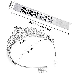 Birthday Crown & Birthday Queen Sash Set, Aprince Rhinestone Tiaras and Crowns for Women Girls Silver Tiara Birthday Silver Sash Princess Tiaras Queen Crowns for Birthday Prom Photoshoot