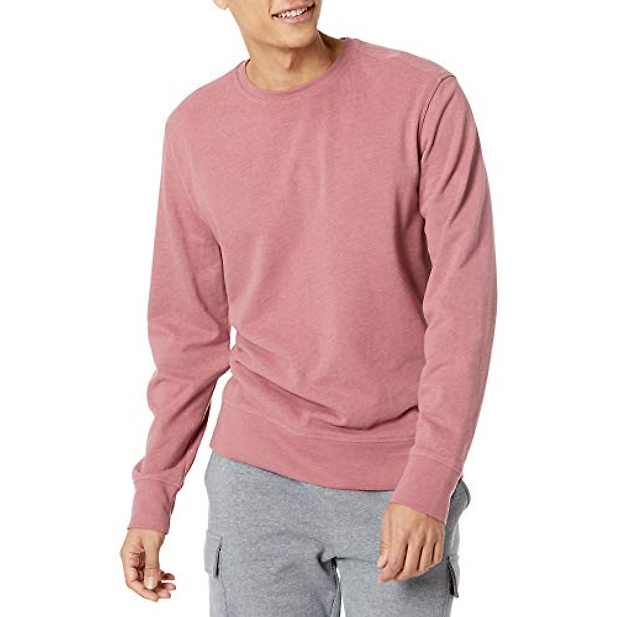 Amazon Essentials Men's Long-Sleeve Lightweight French Terry Crewneck Sweatshirt, Pink, X-Large