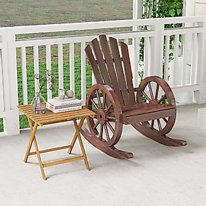 ide·o Outdoor Wood Wagon Bench - with Wheel Armrest Rustic Fir Wooden Patio Lounge Rocker for Patio Garden Country Yard