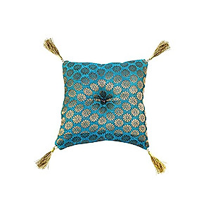 Cushion For Tibetan Singing Bowl Handmade Square Cushions Brocade Art Silk Home Decor Jewelry Display Pillow (5" x 5" Inch, Turquoise Blue)