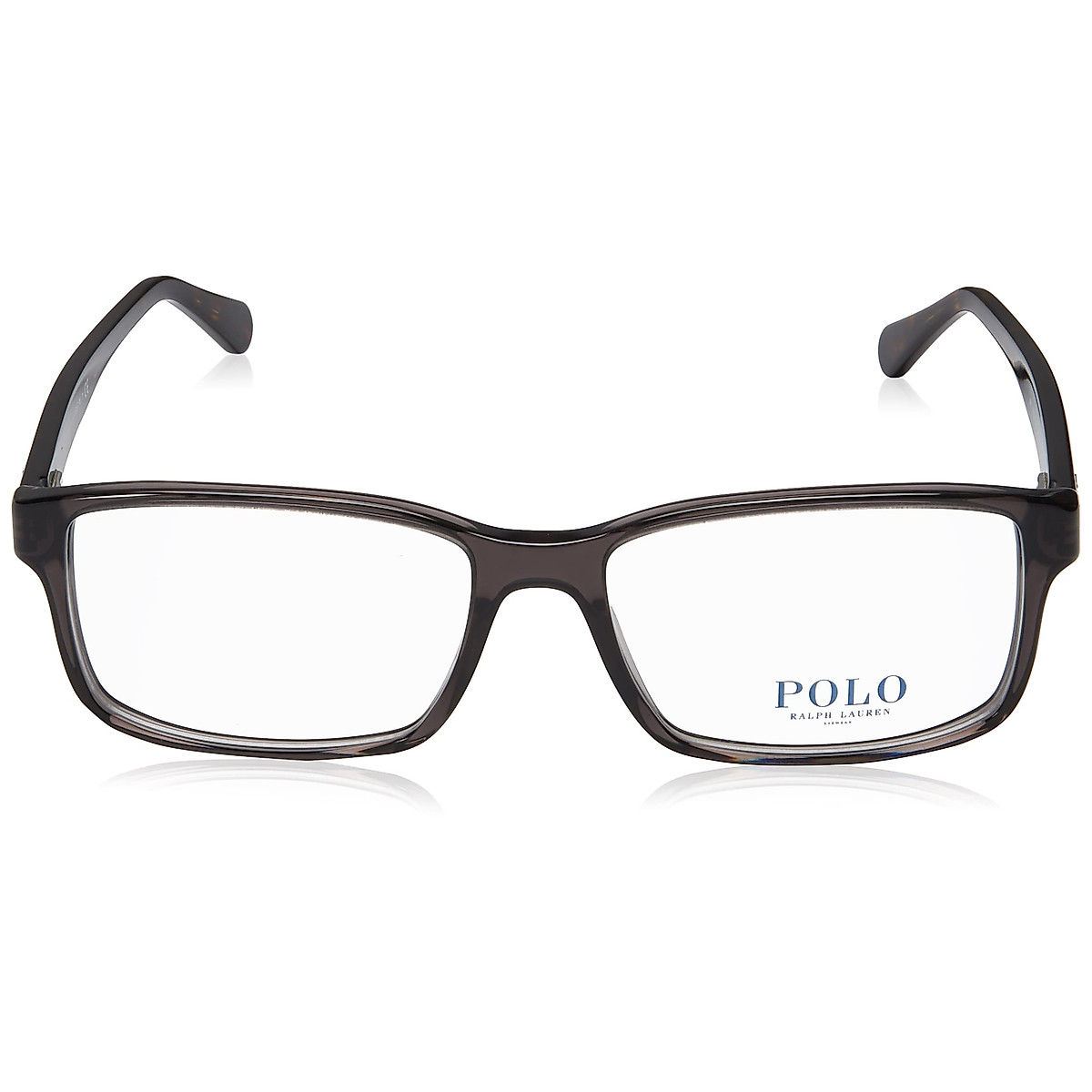 Polo Ralph Lauren Men's PH2123 Rectangular Prescription Eyewear Frames, Shiny Transparent Grey/Demo Lens, 58 mm