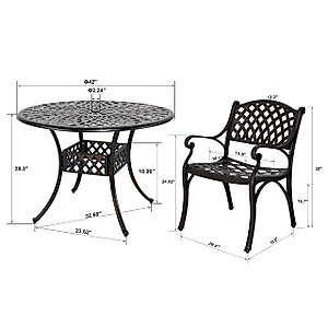 NUU GARDEN 5 Piece Outdoor Patio Dining Set, Cast Aluminum Round Dining Table with Umbrella Hole and Patio Dining Chairs for Patio, Garden, Backyard, Balcony, Black with Bronze Edge