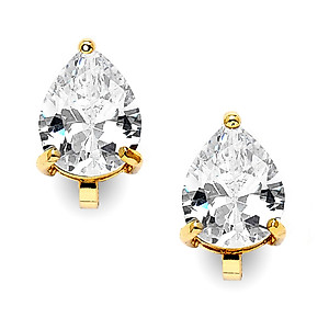 Mariell Gold Cubic Zirconia Clip-On Earrings, Pear Shape CZ Crystal, 2 Carat Imitation Diamond Earring