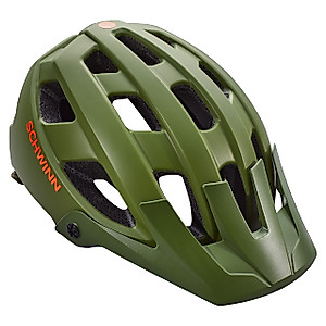 Schwinn Bunker ERT Bike Helmet for Adult Men Women, Can Fit Head Circumference 59-63cm, with 17 Air Vents, Pivoting Visor, & Adjustable Locking Strap, Large, Green