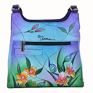 Anna by Anuschka Women’s Genuine Leather Hobo Bag | Hobo Handbag, Shoulder Bag | Great Organizer, Compact Size | Hand Painted Original Artwork (Midnight Peacock)